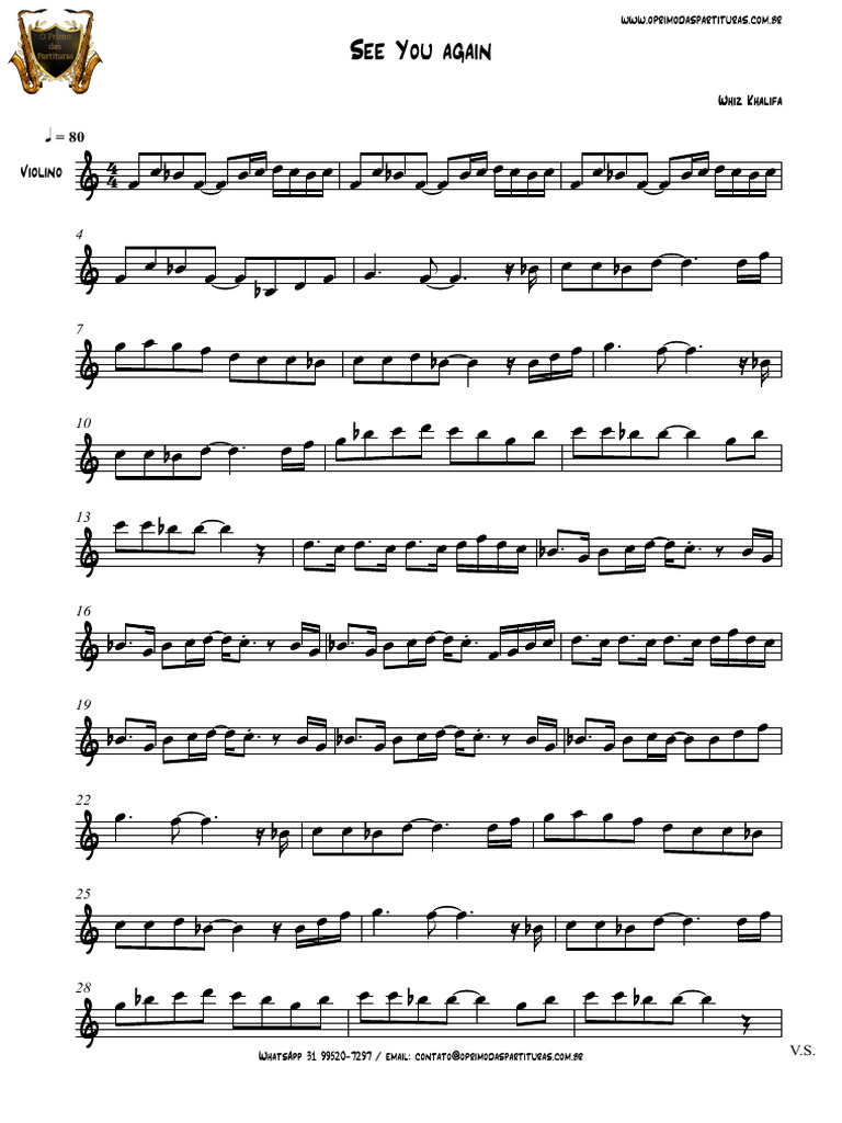 Partitura See You Again - Whiz Khalifa Violino | PDF | Ouverture ...