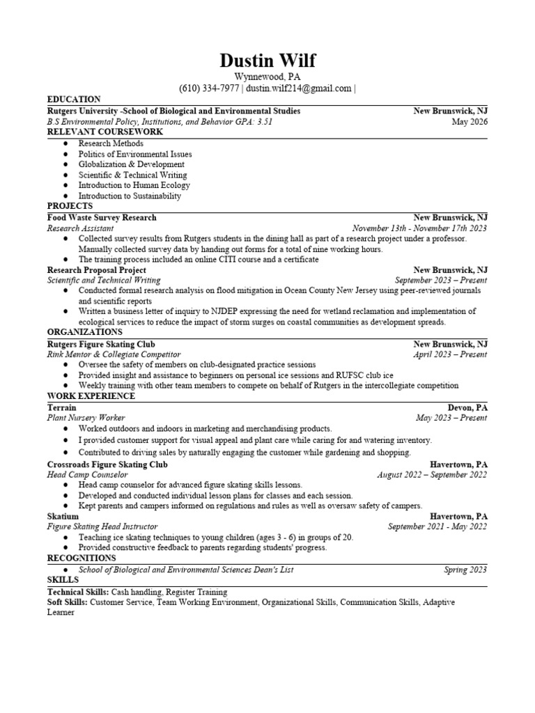 Dustin Wilf Resume 3 | PDF | Ecology | Natural Environment