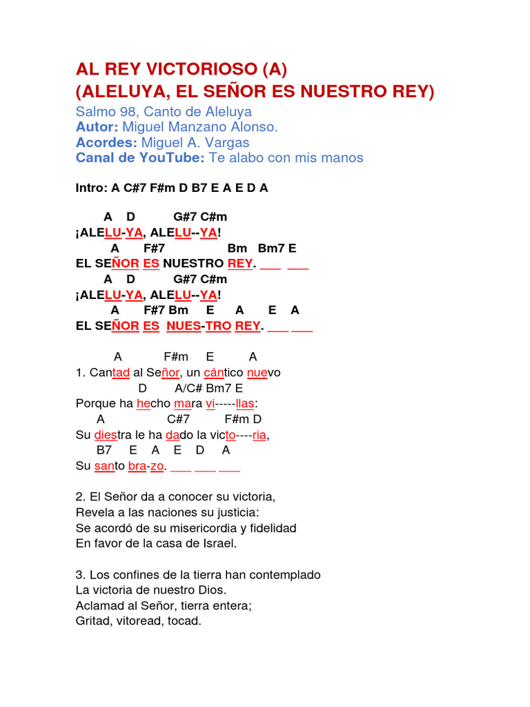 Aleluya-Salmo (98) Aleluya El Señor Es Nuestro Rey Letra y Acordes | PDF