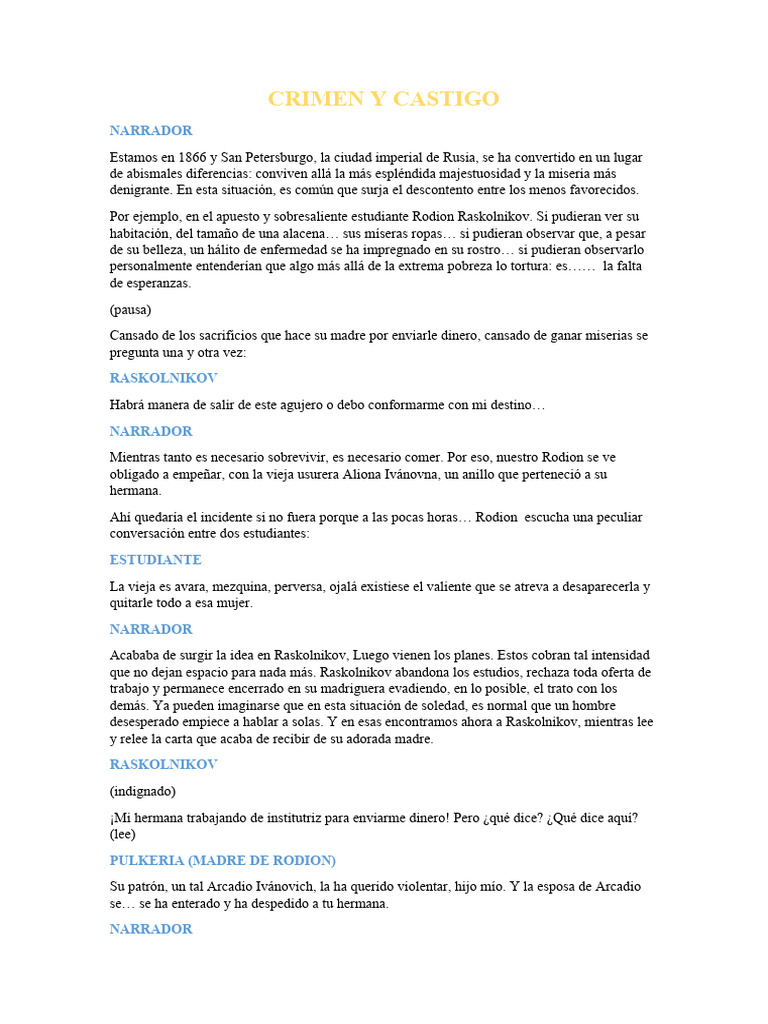Crimen y Castigo Guión | PDF | Crimen y castigo