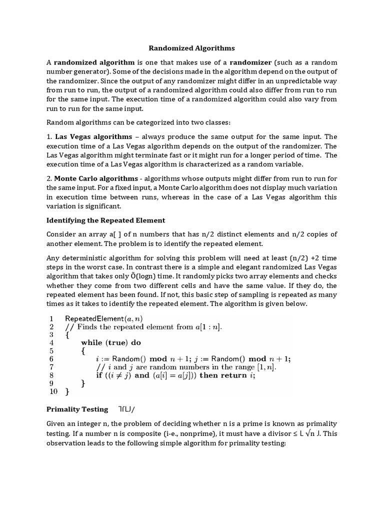 Randomized Algorithms | PDF | Prime Number | Probability Theory Randomized Algorithms | PDF | Prime Number | Probability Theory
