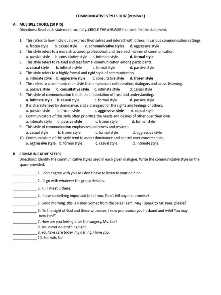 Communicative Styles Quiz | PDF | Communication | Human Communication
