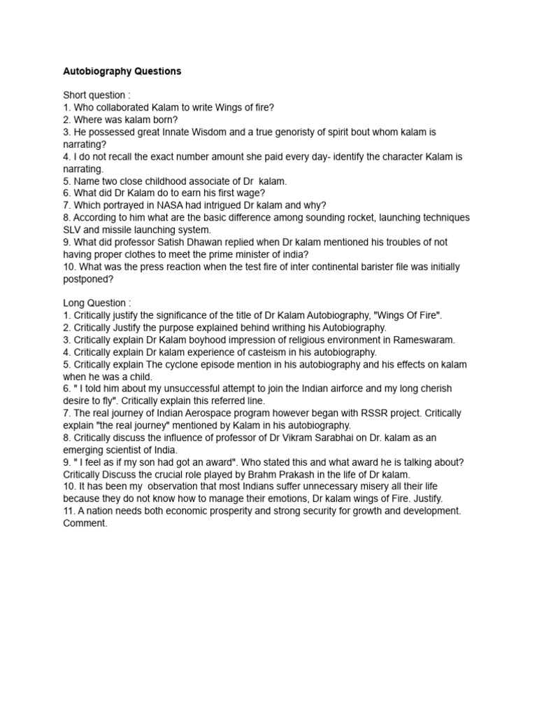 Autobiography Questions | PDF