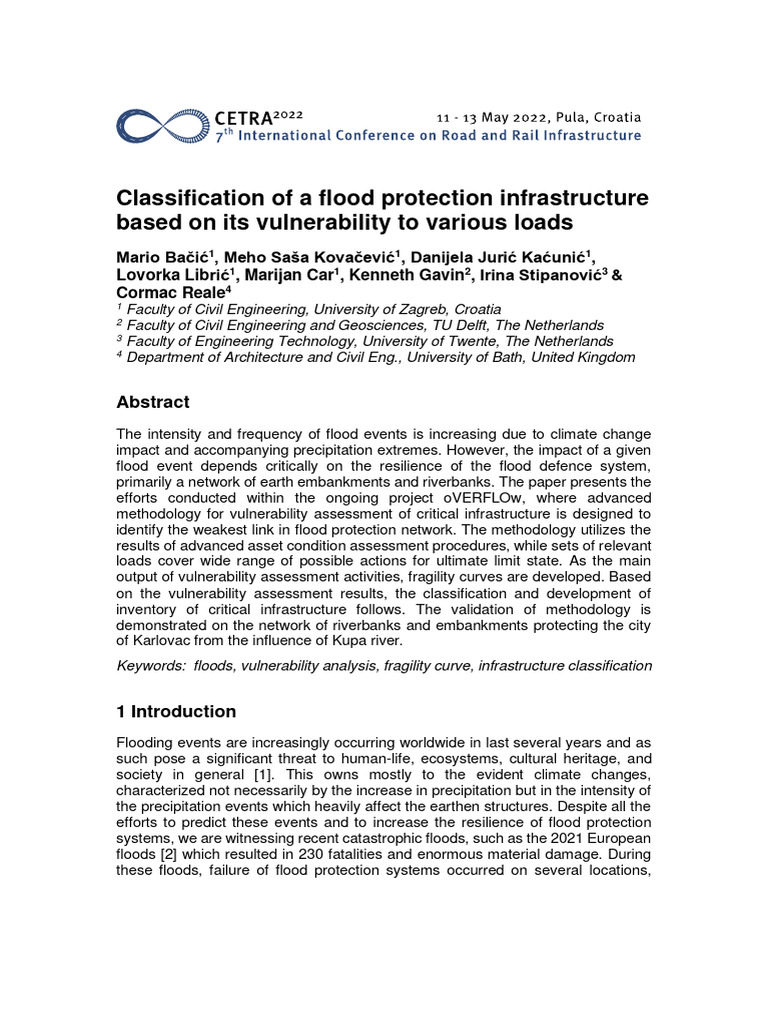 Classification of A Flood Protection Infrastructure Based On Its ...