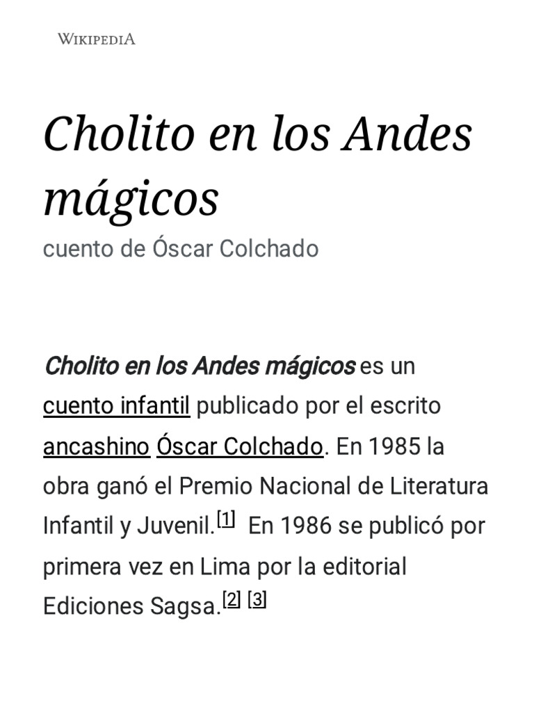 Cholito en Los Andes Mágicos - Wikipedia, La Enciclopedia Libre | PDF