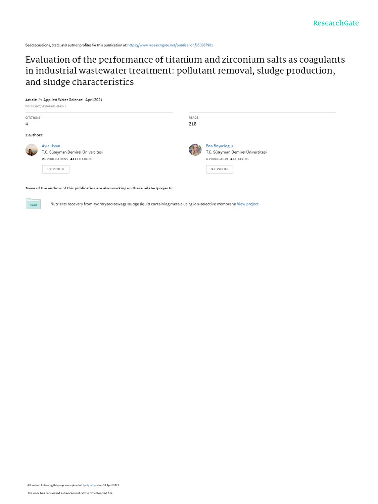 Uysal Et Al-2021-Applied Water Science | PDF | Chemistry | Chemical ...