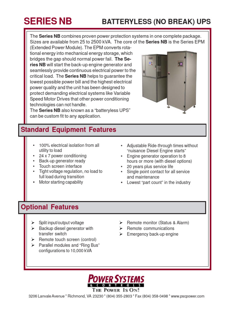 Batteryless UPS Series NB Features | PDF | Electric Generator | Power ...