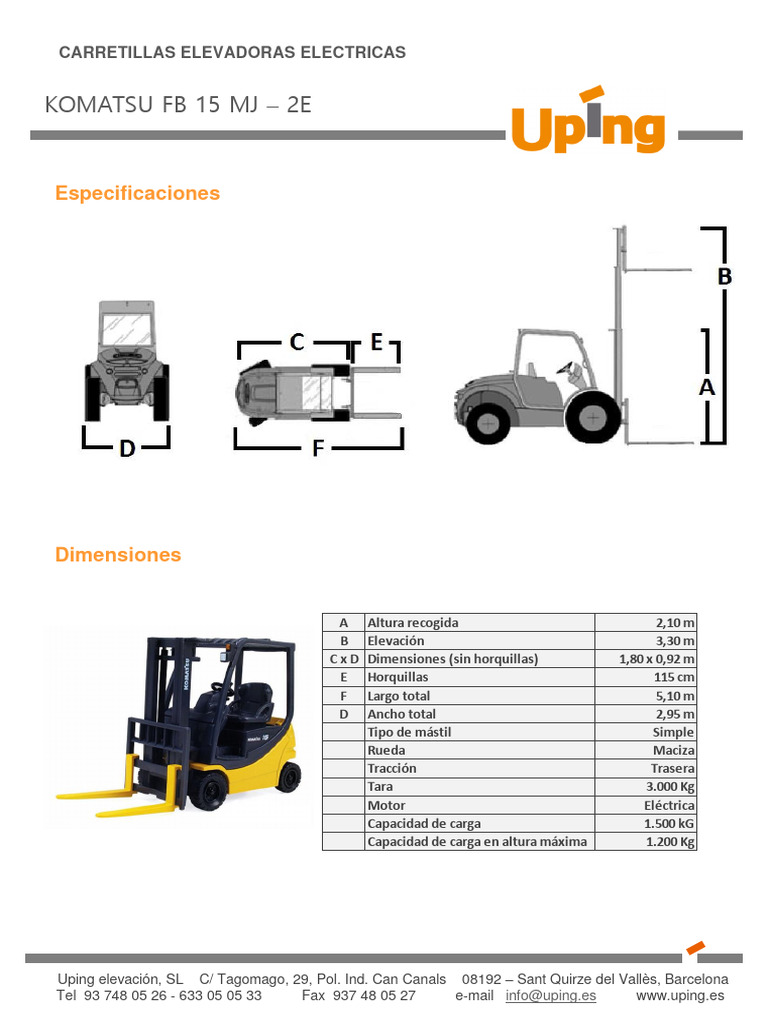 Ficha Técnica Carretilla KOMATSU FB 15 MJ 2E | PDF