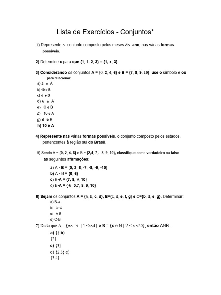 Exercicios Conjunto | PDF | Lógica | Lógica matemática