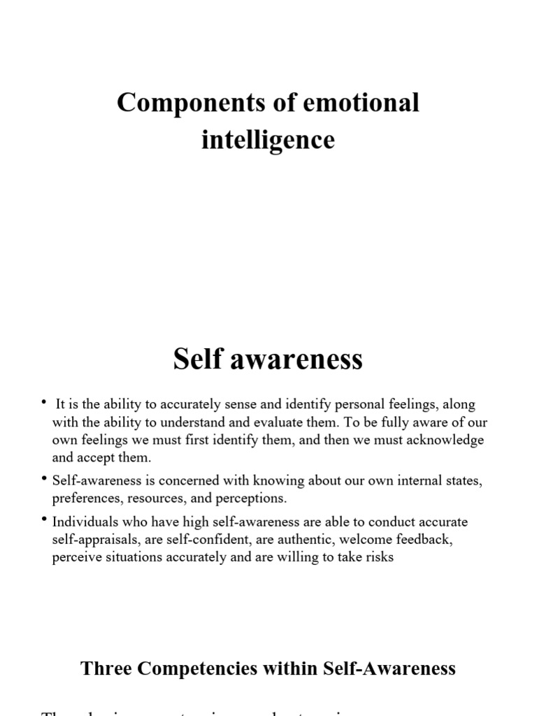 Four Components of Emotional Intelligence | PDF | Self Awareness | Feeling