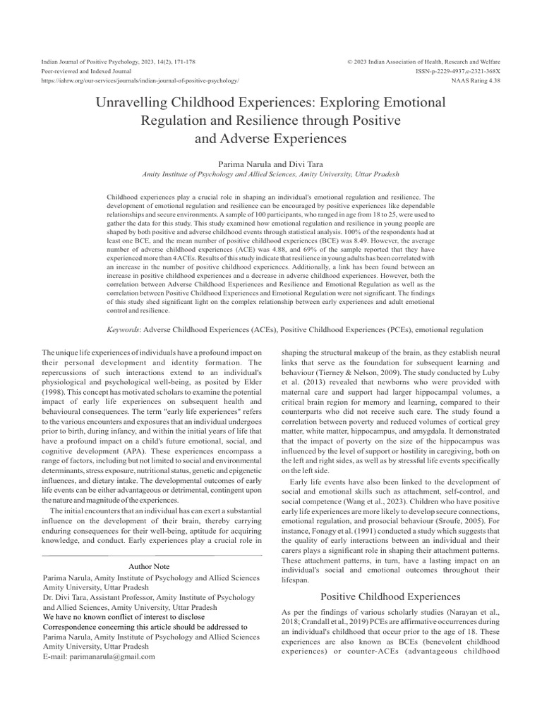 Unravelling Childhood Experiences: Exploring Emotional Regulation and Resilience Through ...