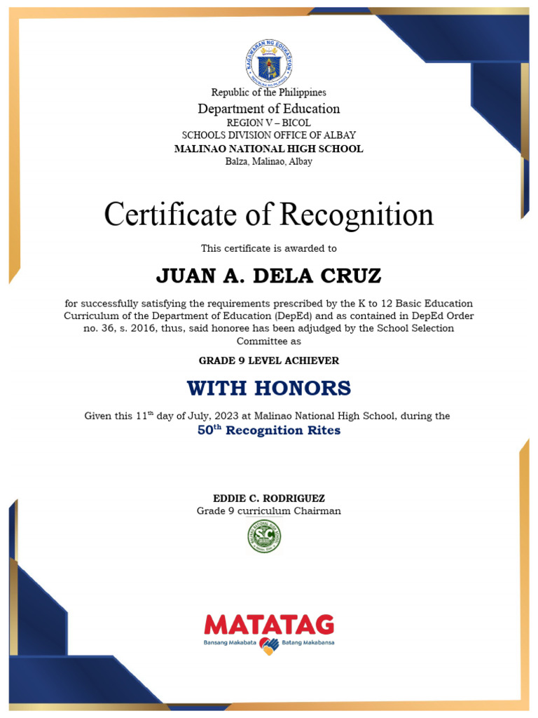 GRADE 9 Certificate Award | PDF