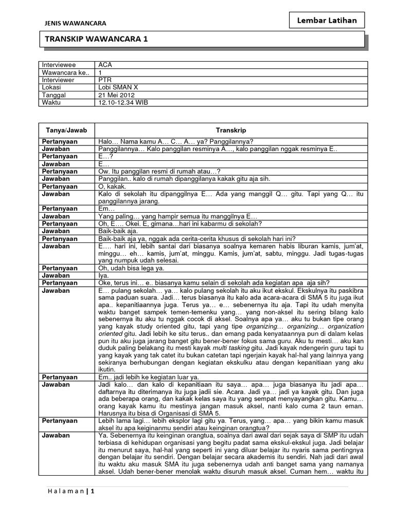 Transkrip Wawancara 1 | PDF