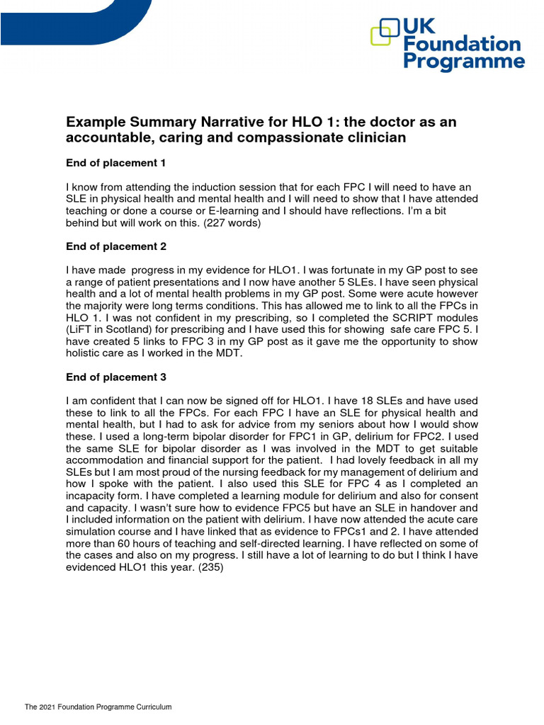 Topic 8 Example Summary Narrative For Hlo 1 | PDF | Mental Disorder ...