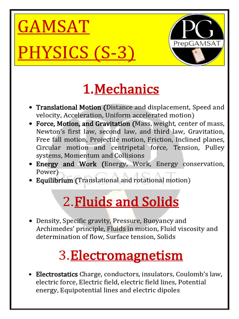 GAMSAT S-3 Physics Syllabus | PDF