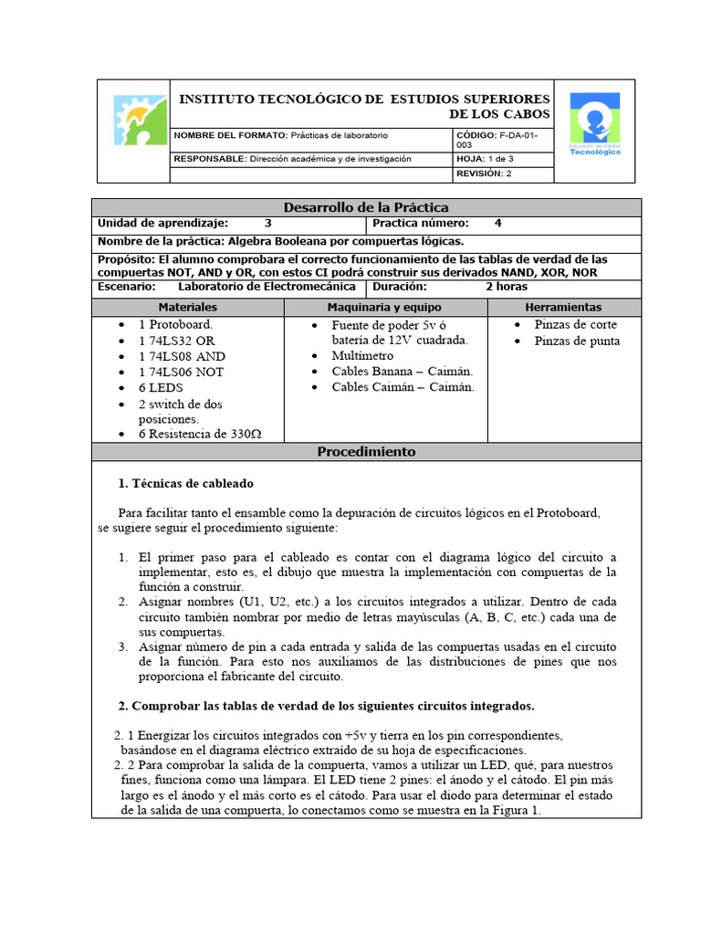 Practica 4 Algebra Booleana Por Compuertas Logicas | PDF | Puerta ...