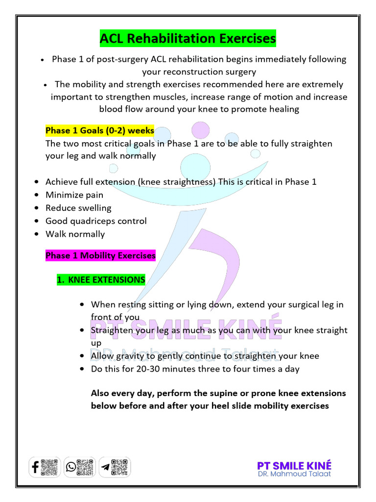 ACL Rehabilitation Exercise Phase 1 | PDF | Knee | Anatomical Terms Of ...