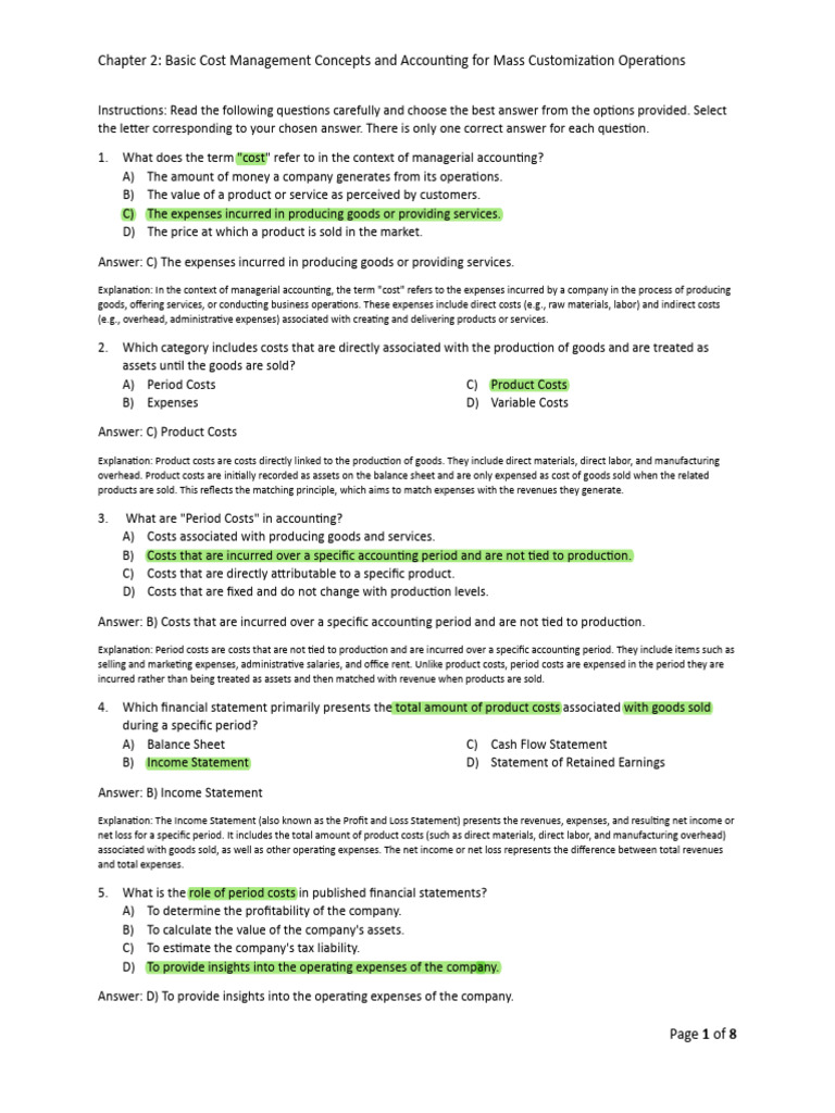 Chapter 2 MULTIPLE CHOICES QUESTIONS | PDF | Cost Of Goods Sold ...