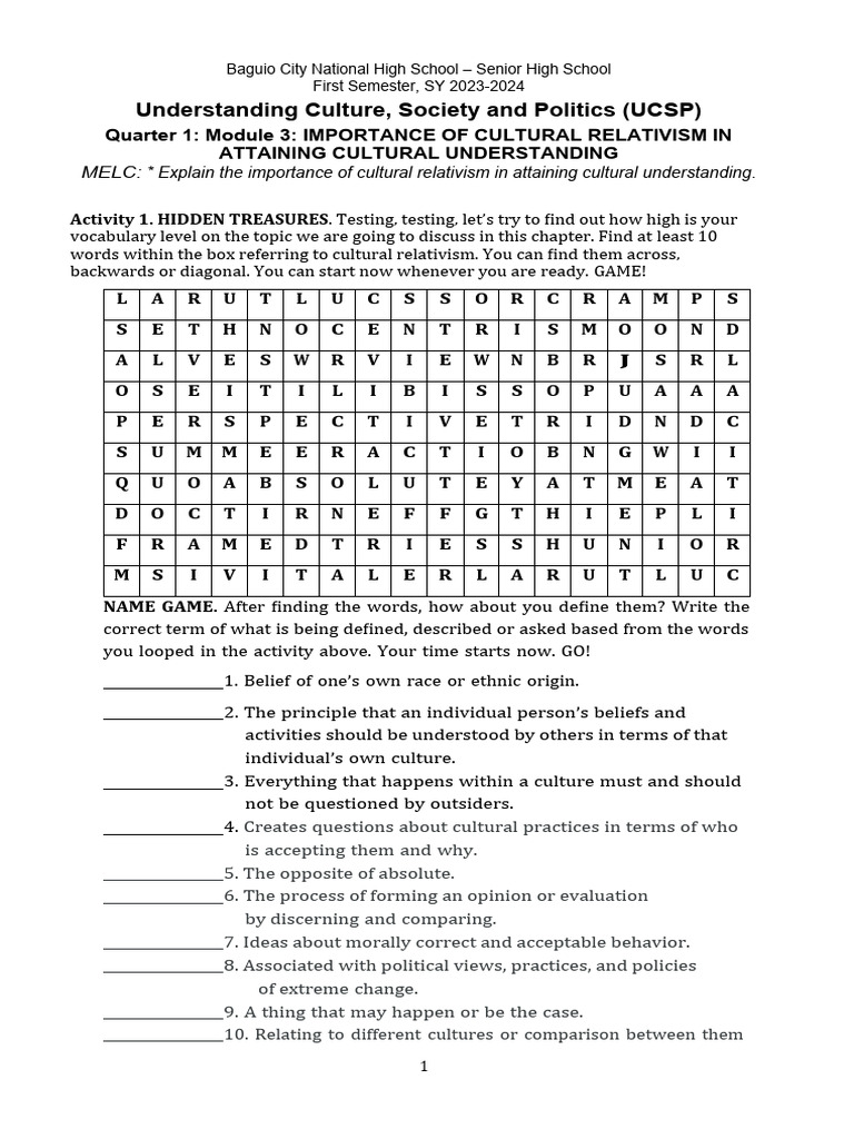 UCSP Module 3 Lecture Notes | PDF | Relativism
