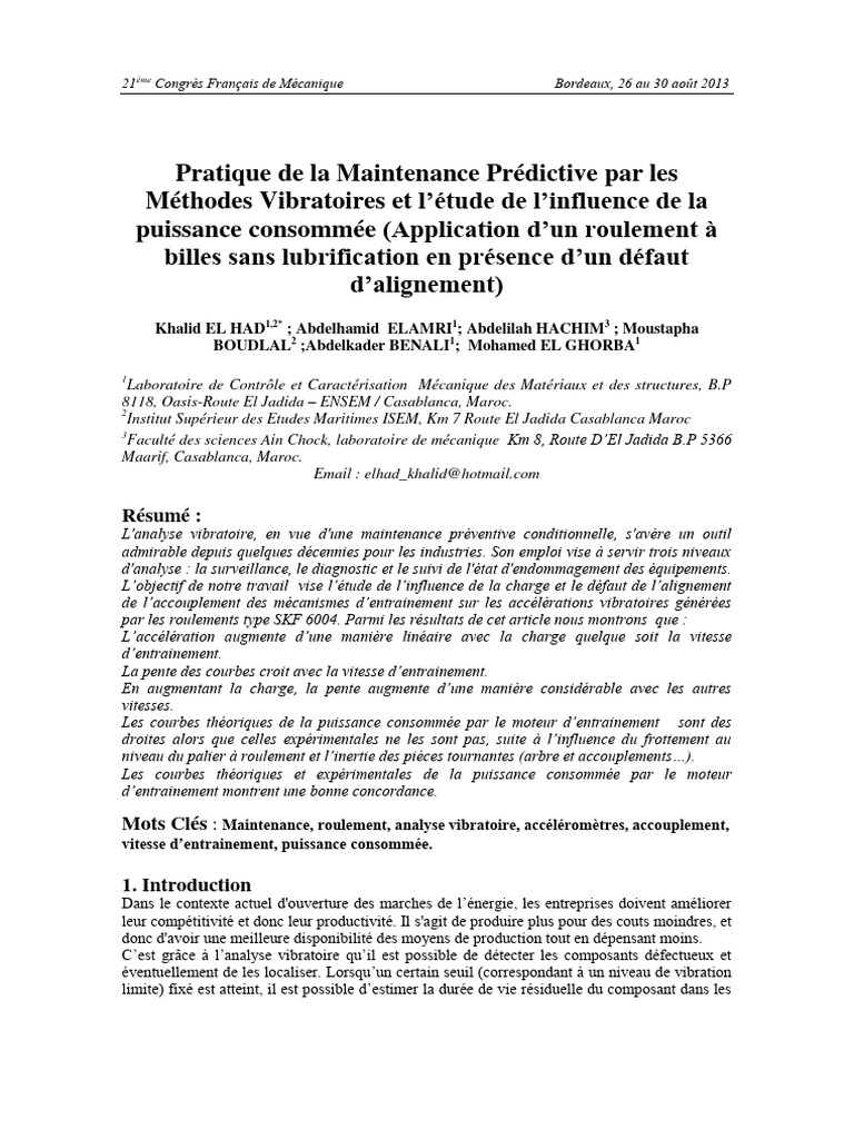 Maintenance Prédictive: Analyse Vibratoire et Puissance Consommée | PDF | Puissance (physique ...