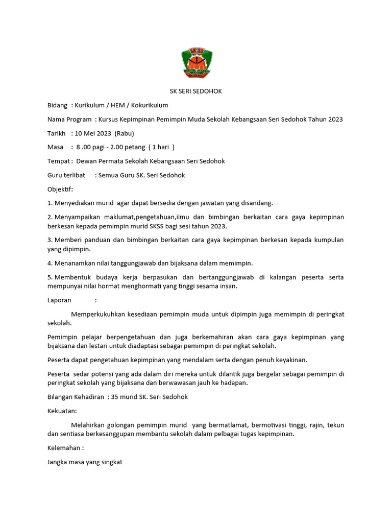 Laporan Kursus Kepimpinan Pengawas Tahun 2023 | PDF