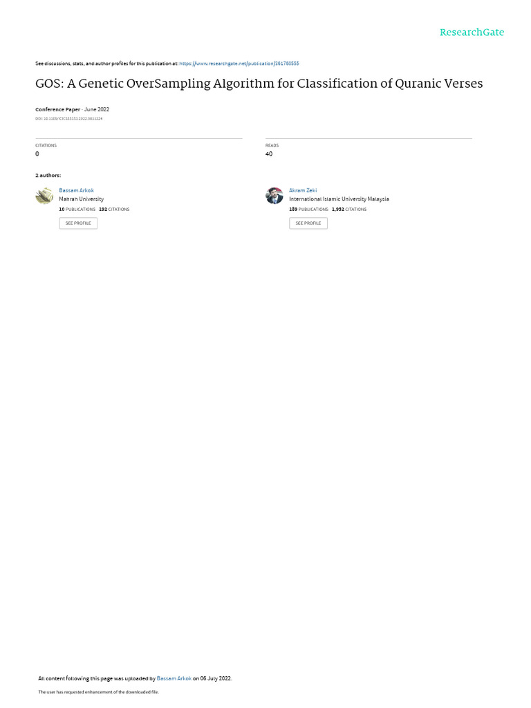 Genetic Algorithm for Quranic Verse Classification | PDF | Surah | Sampling (Statistics)