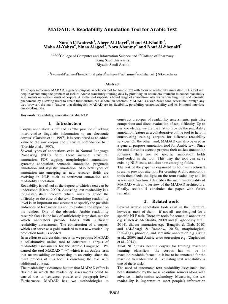 MADAD - A Readability Annotation Tool For Arabic Text | PDF | Xml Schema | Annotation