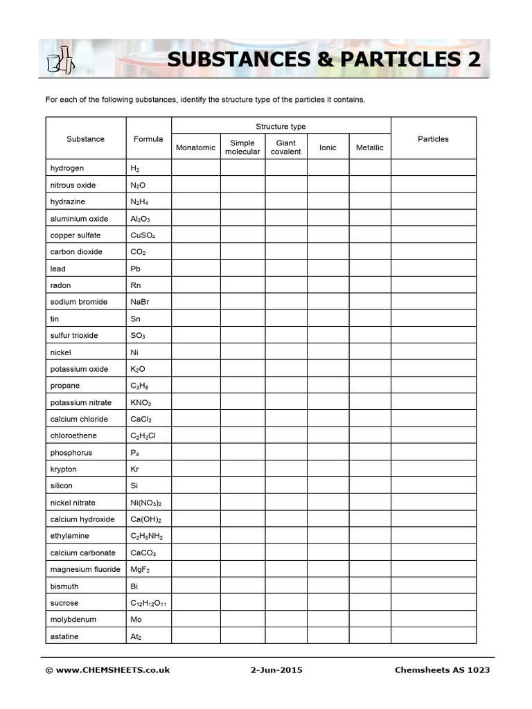 Chemsheets AS 1023 Substances and Particles 2 | PDF