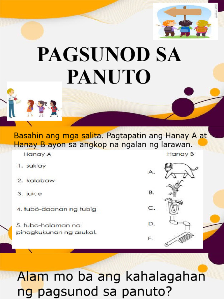 Filipino 3 Week 5 Day 1 Pagsunod Sa Panuto | PDF