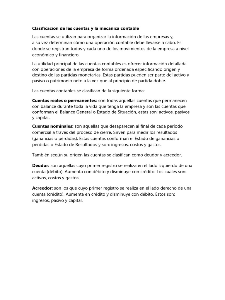 Clasificación de Las Cuentas y La Mecánica Contable - Yarleny | PDF