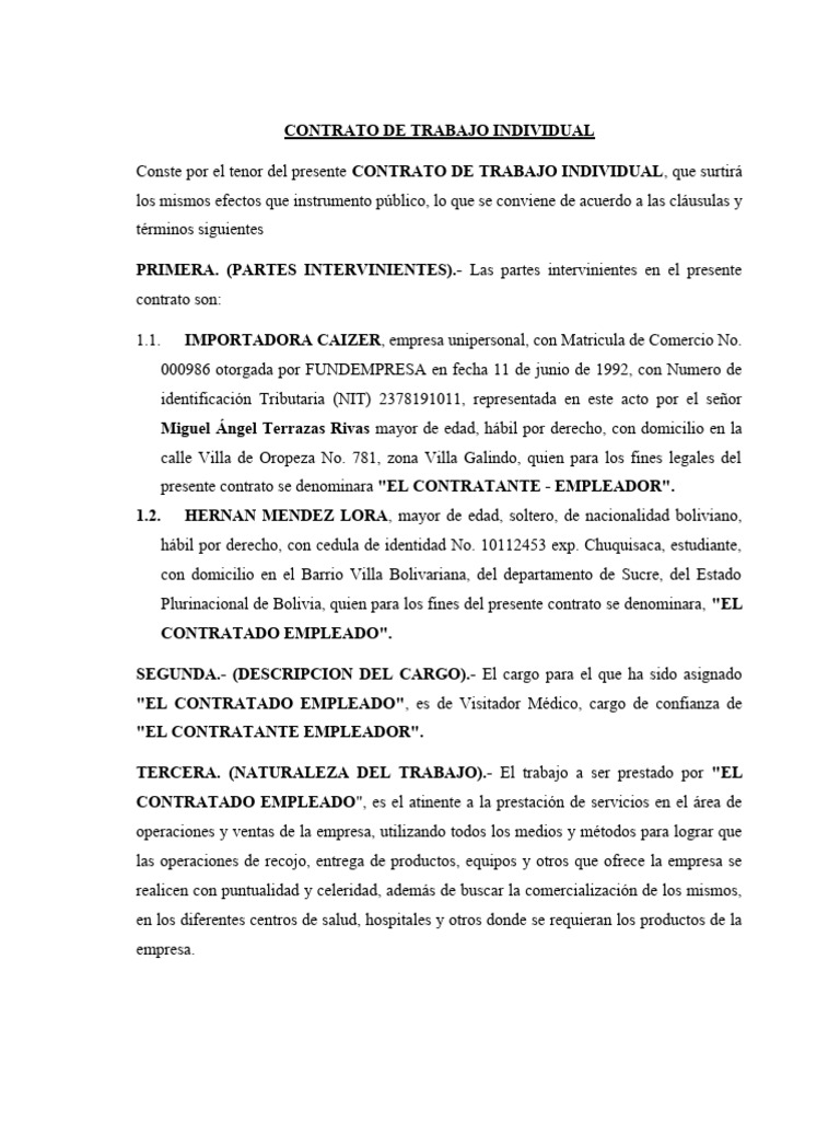Contrato de Trabajo Individual | PDF