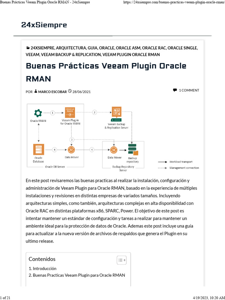 Buenas Prácticas Veeam Plugin Oracle RMAN - 24xsiempre | PDF | Oracle Corporation | Apoyo