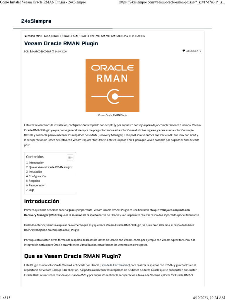 Como Instalar Veeam Oracle RMAN Plugin - 24xsiempre | PDF | Oracle Corporation | Grupo de ...
