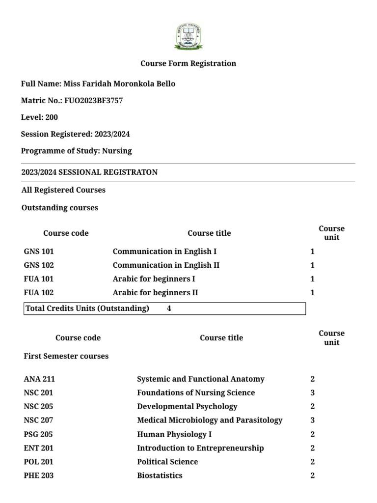 Course Form Printout | PDF | Social Programs | Health Sciences