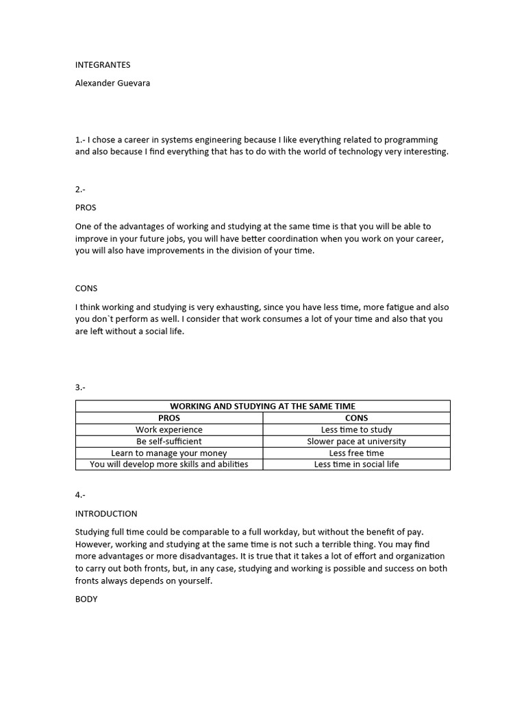 Balancing Work and Study: Pros & Cons | PDF