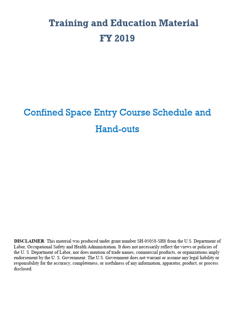Confined Space Course Schedule Handouts | PDF | Safety | Physical Sciences