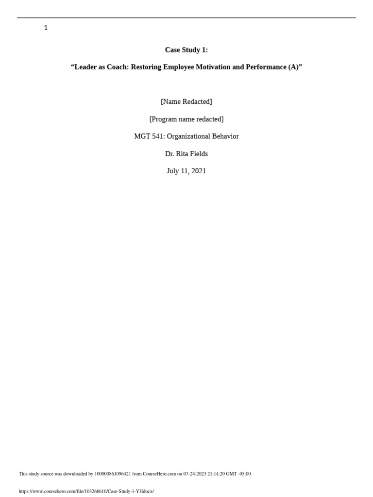 Case - Study - Leader As A Coach | PDF | Motivation | Motivational