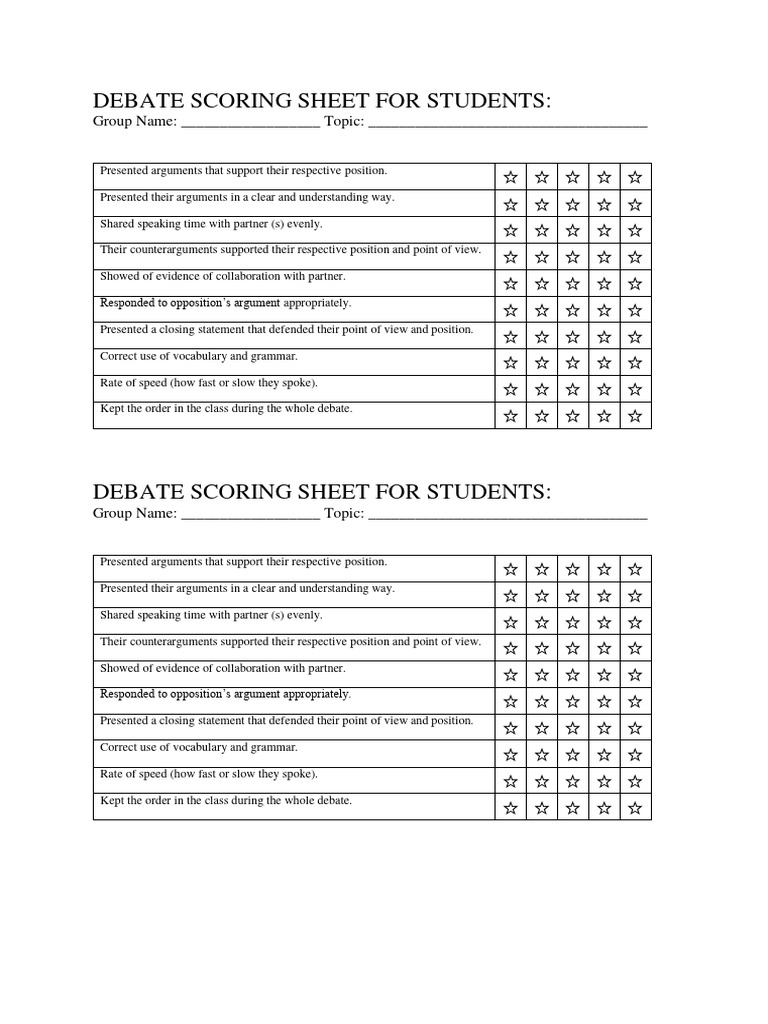 Debate Scoring Sheet For Students | PDF | Human Communication