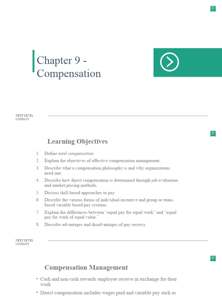 Chapter 9 - Compensation | PDF | Equal Pay For Equal Work | Employment