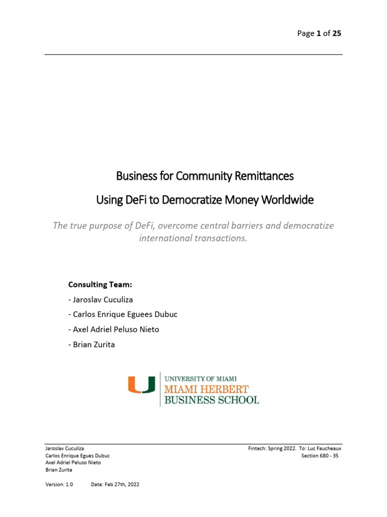 Business For Community Remittances Using DeFi To Democratize Money Worldwide | PDF | Errors And ...