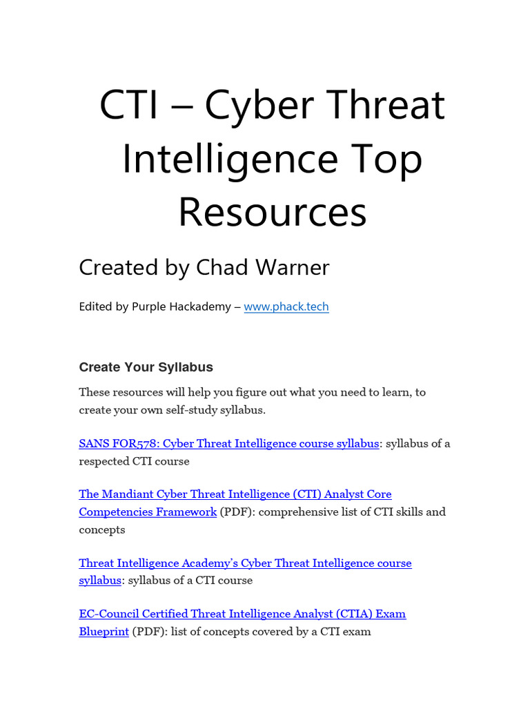 Cyber Threat Intelligence Learning Resources | PDF | Threat (Computer ...