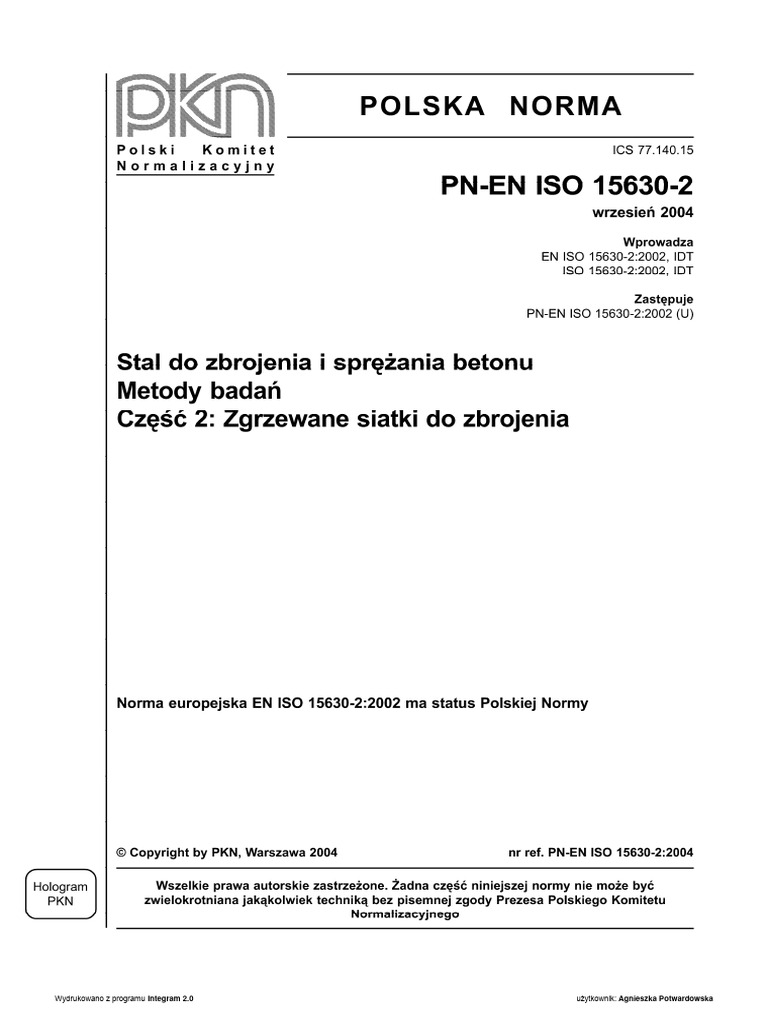 PN-EN ISO 15630-2 Stal Do Zbrojenia I Sprężania Betonu. Metody Badań ...