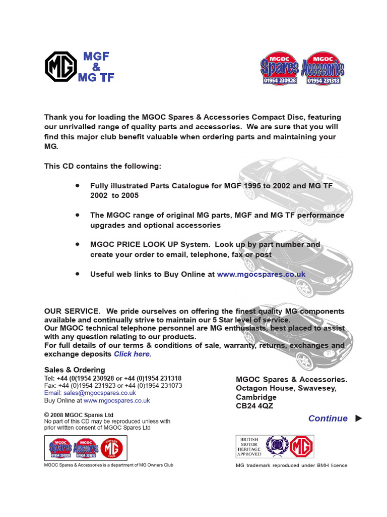Mgoc Spares MGF TF Catalogue PDF | PDF | Vehicle Technology | Vehicles