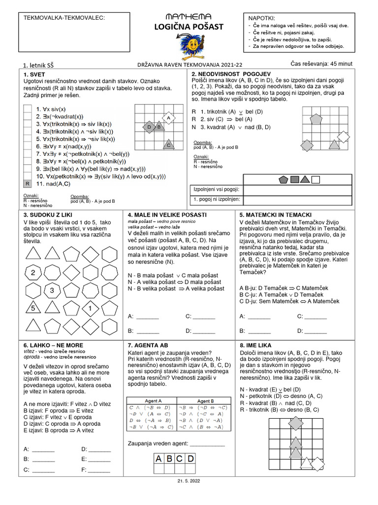 Logicna Posast Drzavno Tekmovanje | PDF