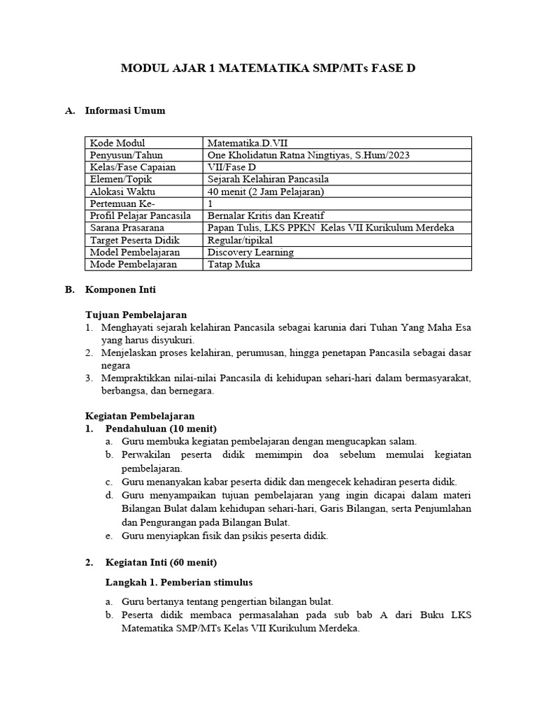 Modul Ajar 1 Matematika SMP (Bil. Bul) | PDF | Karier & Perkembangan