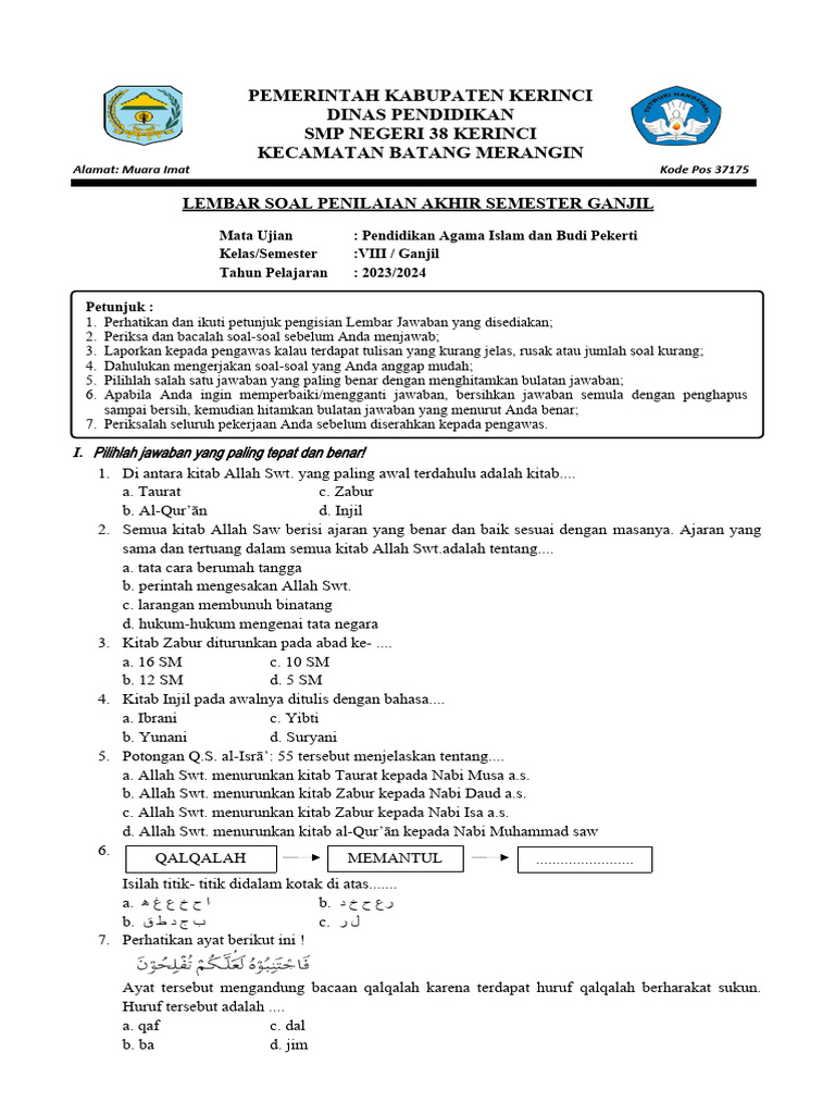 Soal Ujian Kels VIII Ganjil | PDF