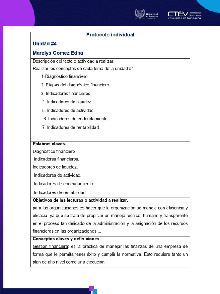 Protocolo Individual Gestion Financiera 4 | PDF | Business | Rentabilidad sobre recursos propios