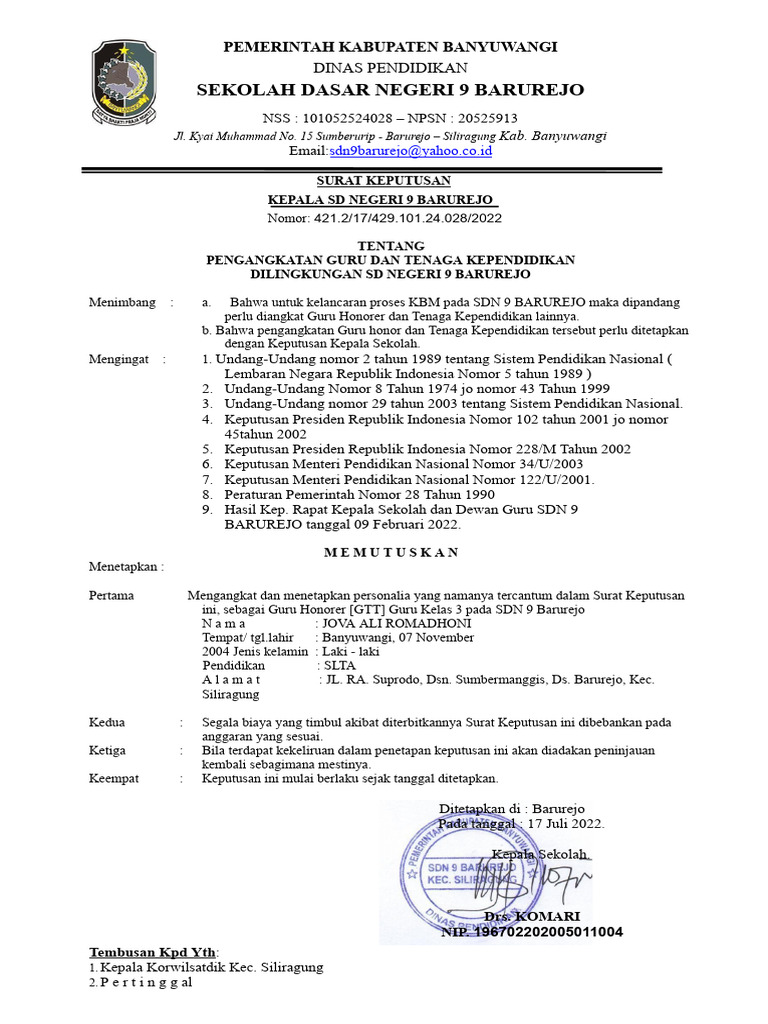 SK Penerimaan GTT | PDF