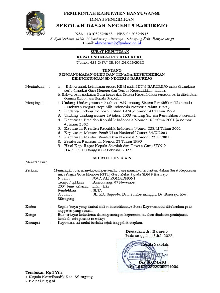 SK Penerimaan GTT | PDF