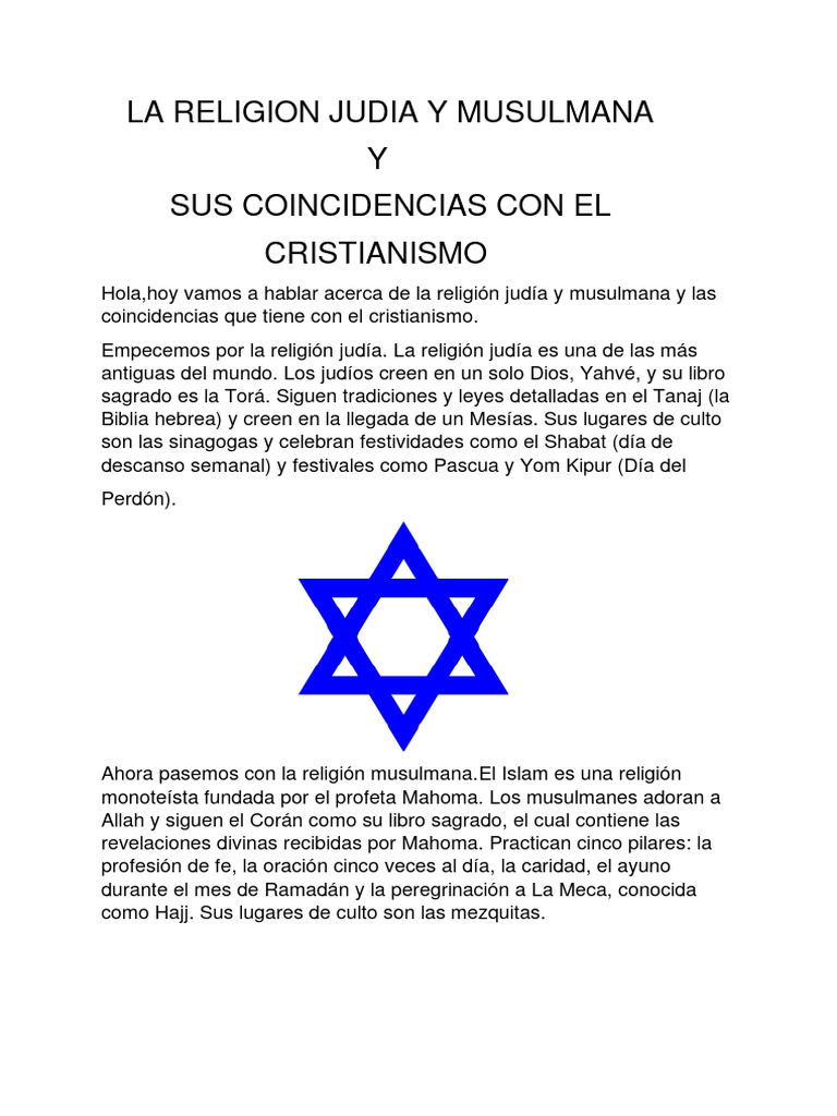 La Religion Judia y Musulmana y Sus Coincidencias Con El Cri | PDF ...